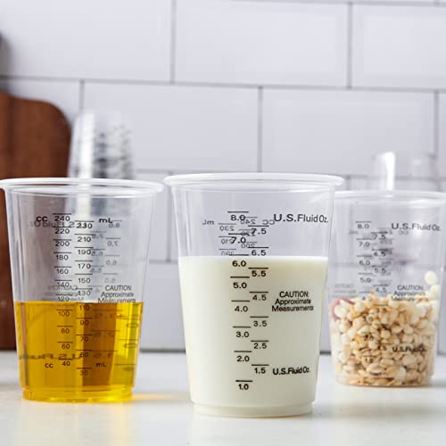 100 PACK Plastic Measuring Cups, 8 oz Disposable Mixing Cups with 100 Wooden Mixing Sticks, Can Be Used for Epoxy Resin, Liquid Measuring, Paint Mixing, Cooking and Baking
