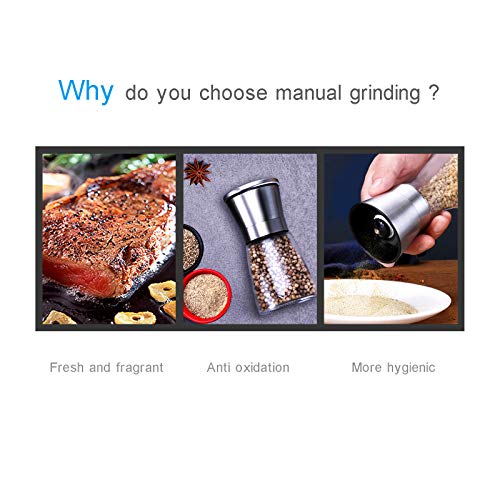 Pepper Grinder, Mini Spice Mill, Small Pepper Mill, Good Helper of Chef's. Brushed Stainless Steel Dust Cover With Ceramic Grinding Cores, Adjustable Coarseness, Family or Outdoor Picnic Optional.