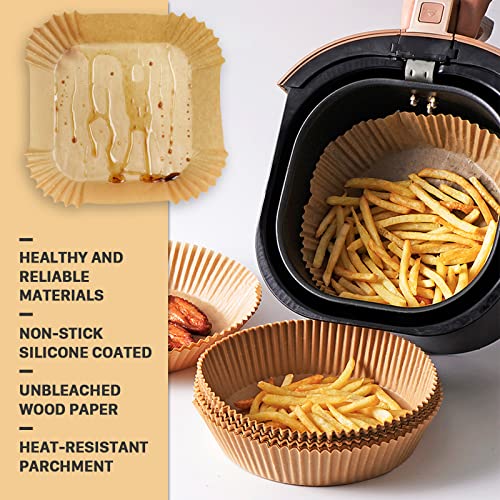 Air Fryer Disposable Paper Liners Square, 8.1 Inch Non-Stick Air Fryer Parchment Paper Liners, 100PCS Oil-Proof Parchment Baking Paper for Roasting Microwave Baking