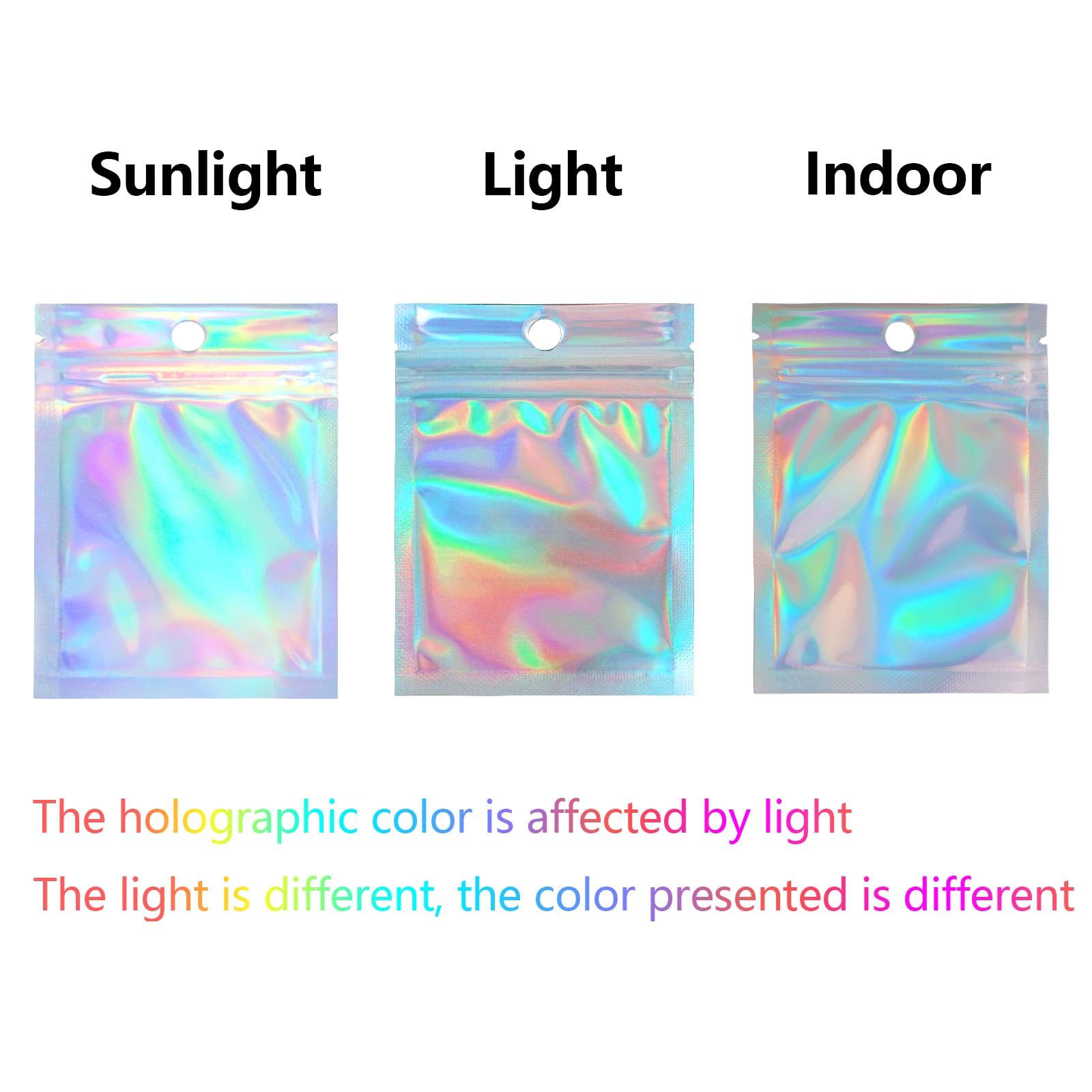 Holographic Resealable Bags 300 Pieces(3×4 Inch) Sealed Resealable Pouch for Food Storage