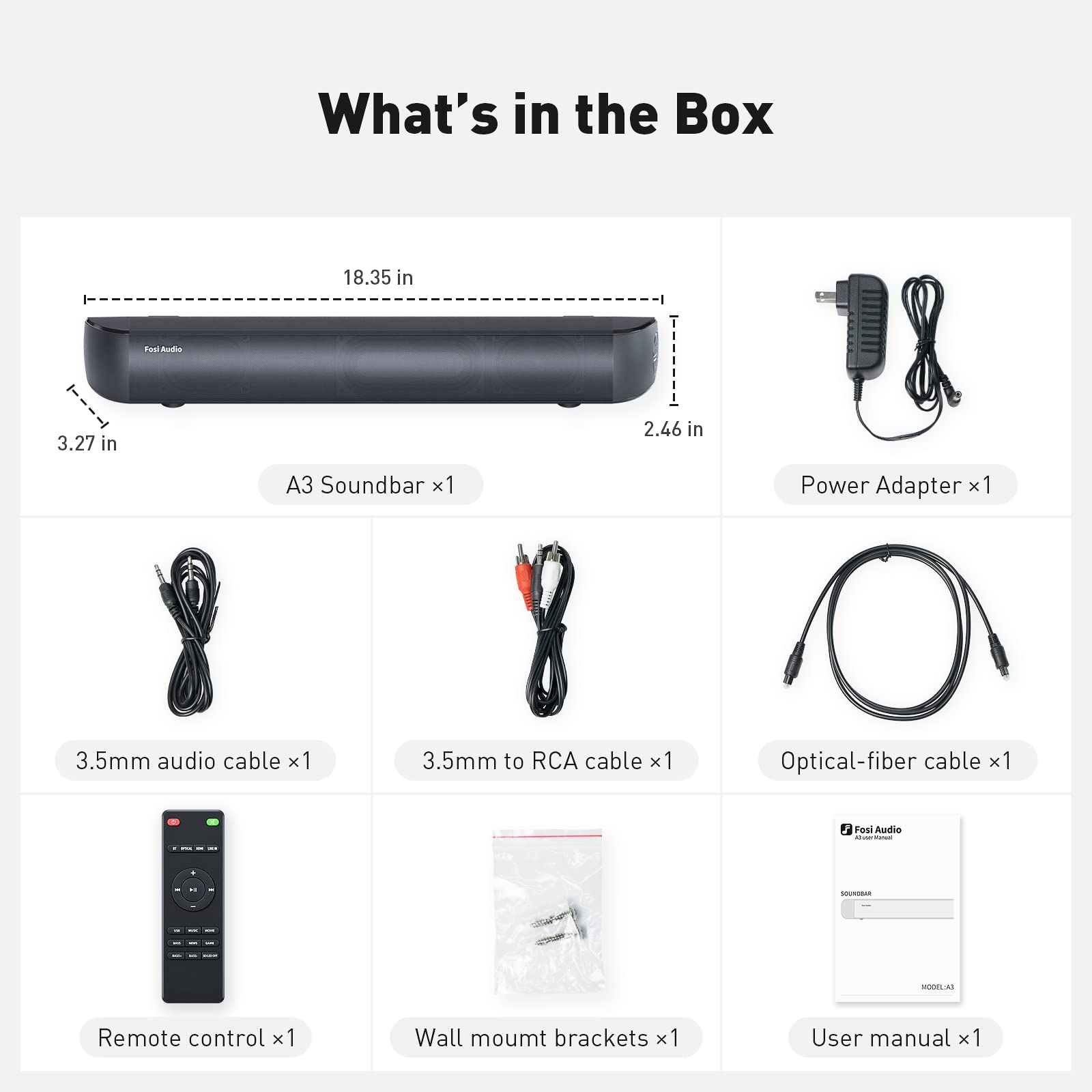 Fosi Audio A3 Small Sound Bars for Computer, Mini Soundbar Speaker for Phone,Projector, 18" Bluetooth Speakers for RV,Garage,Bedroom,Small Space