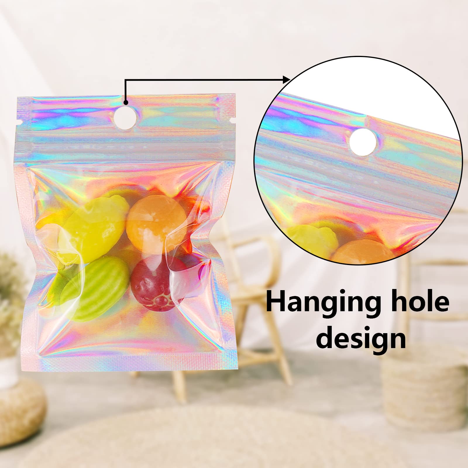 Holographic Resealable Bags 300 Pieces(3×4 Inch) Sealed Resealable Pouch for Food Storage