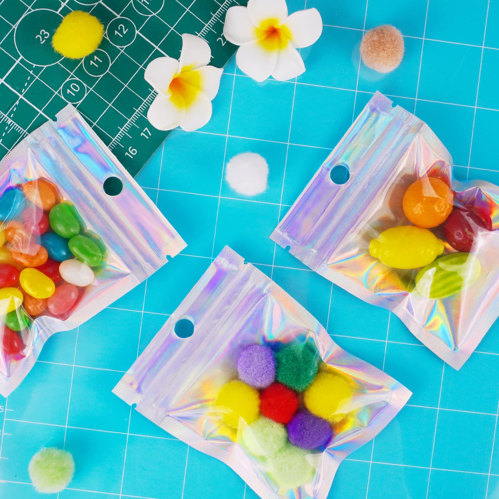Holographic Resealable Bags 300 Pieces(3×4 Inch) Sealed Resealable Pouch for Food Storage