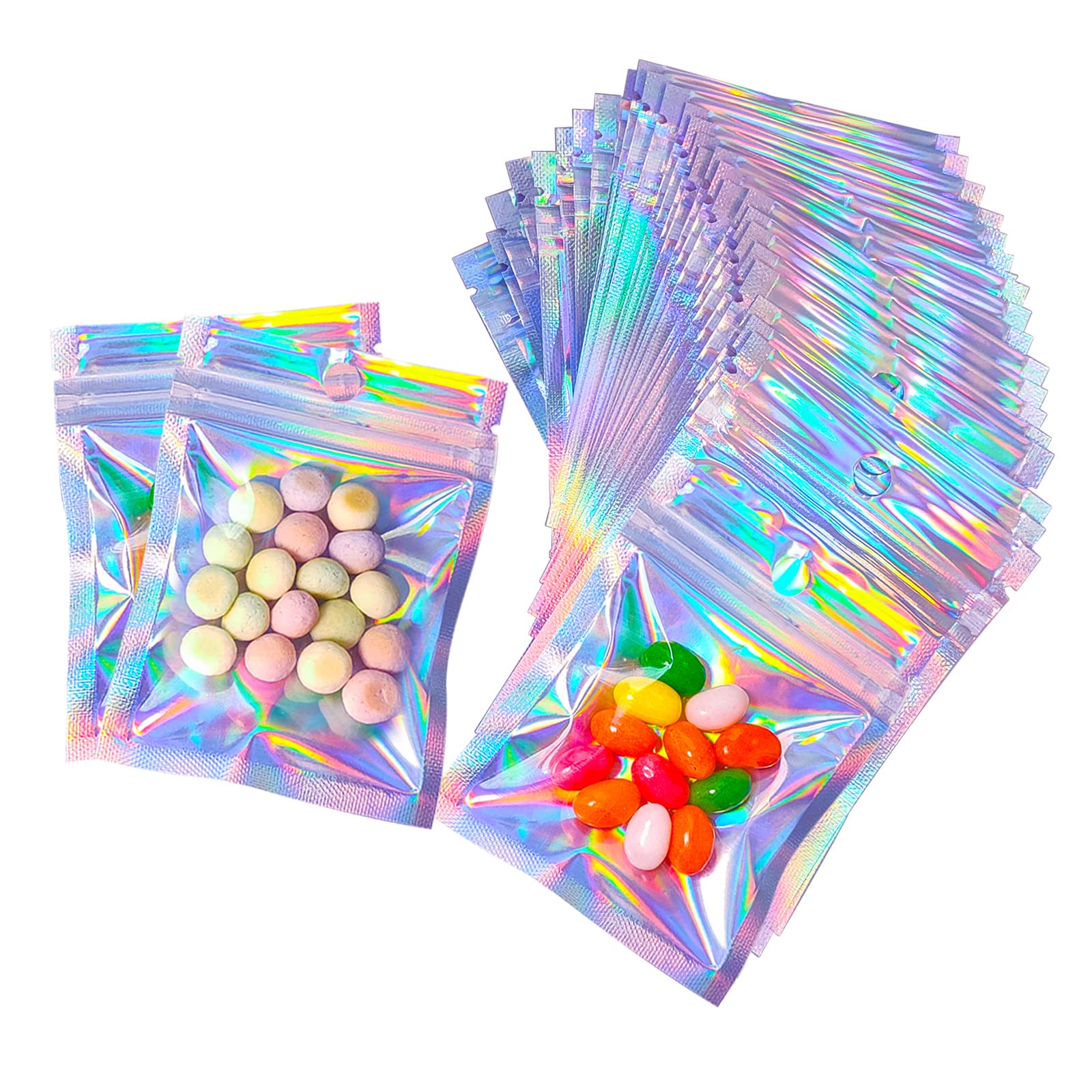 Holographic Resealable Bags 300 Pieces(3×4 Inch) Sealed Resealable Pouch for Food Storage