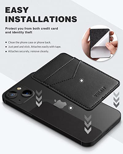 VULKIT Cell Phone Wallet, Card Holder for Back of Phone Leather Adhesive Pocket RFID Blocking Credit Card Sleeves Black