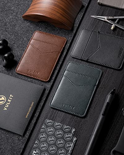 VULKIT Cell Phone Wallet, Card Holder for Back of Phone Leather Adhesive Pocket RFID Blocking Credit Card Sleeves Black