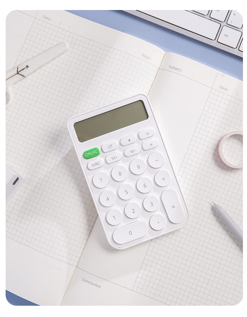 AOAILION Standard Calculator 12 Digit with Large LCD Display and Big Buttons,Cute Calculator,Desktop Calculator for Office, Home, School (White)