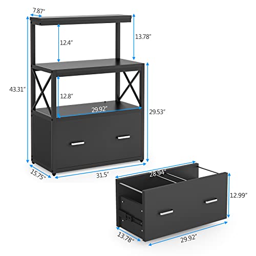 Tribesigns Lateral File Cabinet Modern Filing Cabinet with 1 Large Drawer, Printer Stand with 3 Open Storage Shelves for Home Office