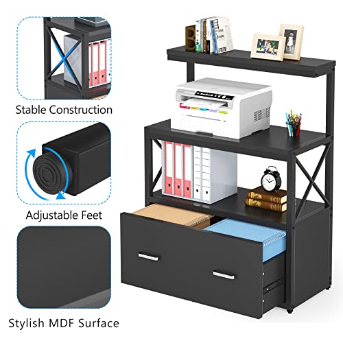 Tribesigns Lateral File Cabinet Modern Filing Cabinet with 1 Large Drawer, Printer Stand with 3 Open Storage Shelves for Home Office