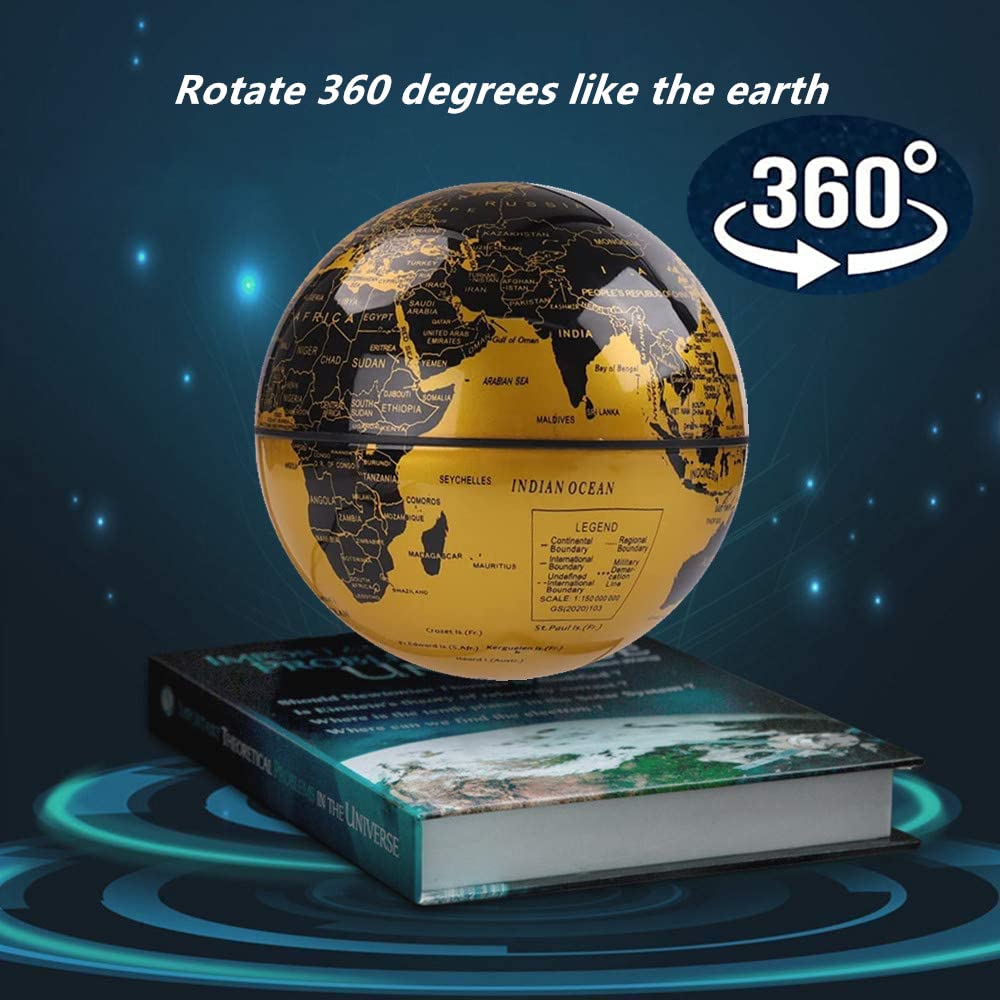 levitating globe,floating globe,cool stuff,360 degree rotation World Map Office Decor with LED Light Base,Gift for Men Father Boys,Spinning Globe Desk Levitating Decoration(gold)