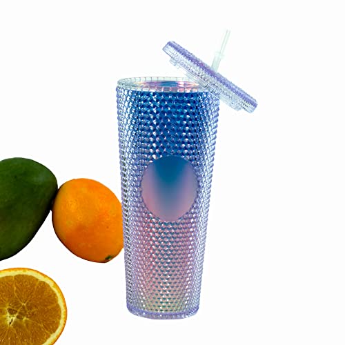 EVERGLITTER 24oz Studded Tumbler with Lid and Straw Blue,Double Wall Plastic Studded Cups with Lid Leak Proof,BPA-FREE,24 oz Insulated Water Tumbler with Straw,Cold Tumbler Gifts for Women