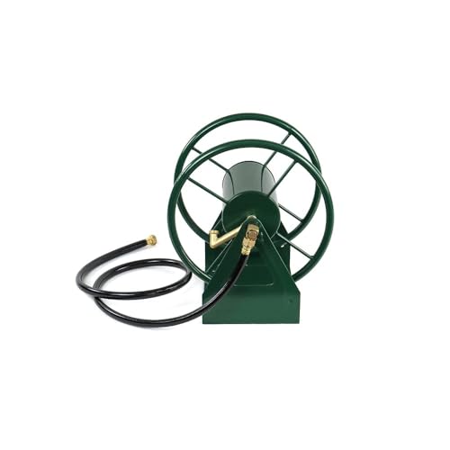 Amazon Basics Wall/Floor Mount Garden Hose Reel with 5-Ft. Leader Hose, Holds up to 200-Feet, Bronze,green