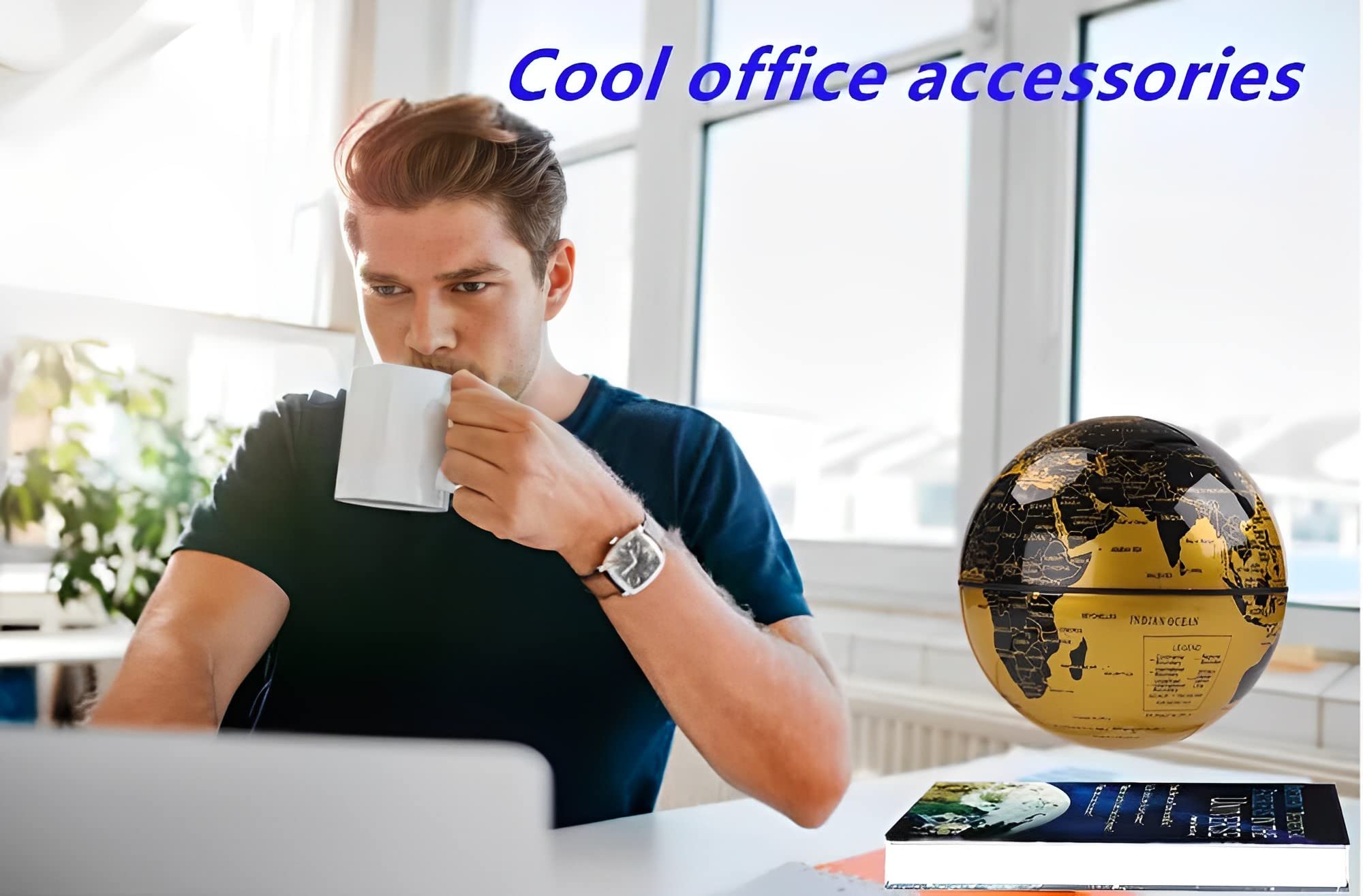 levitating globe,floating globe,cool stuff,360 degree rotation World Map Office Decor with LED Light Base,Gift for Men Father Boys,Spinning Globe Desk Levitating Decoration(gold)