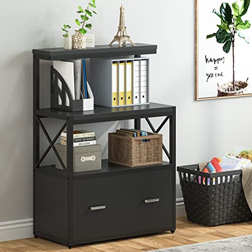 Tribesigns Lateral File Cabinet Modern Filing Cabinet with 1 Large Drawer, Printer Stand with 3 Open Storage Shelves for Home Office