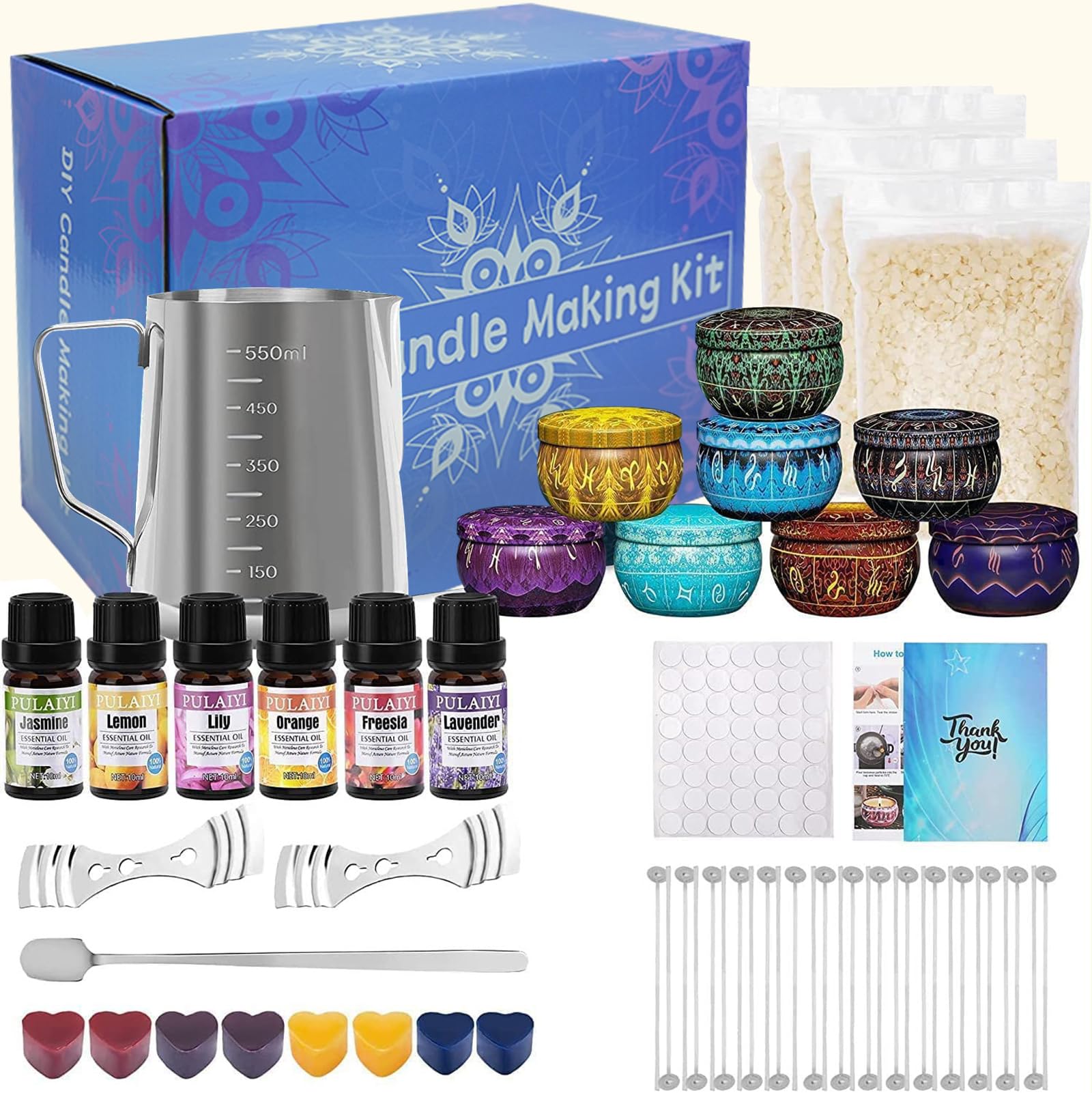 DIY candle making kit supplies gift for adults beginners, which contains candle wicks, wax, jars, stickers, a Pouring Pot. etc. Perfect hobbies, candle kit gift for parent-child lovers women.