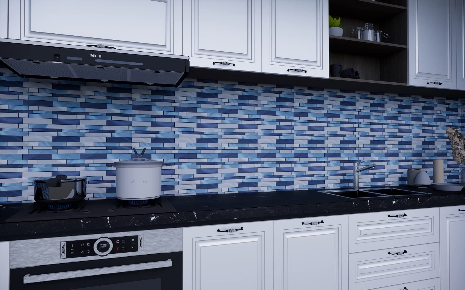 Weimeisc 10 Sheets Peel and Stick Backsplash Tile for Kitchen, Self-Adhesive Mosaic Tile, Stick on Bathroom Vanities,Fireplace Décor, Laundry Table(11.25" X 12.7") (Blue Series)