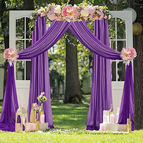 FUHSY Wedding Arch Draping Fabric Purple Drapes for Wedding Arch 6 Yard 2 Panels Chiffon Fabric Drapery for Wedding Ceiling Drapes for Weddings Purple Drape for Backdrop Sheer Drape for Arch Reception