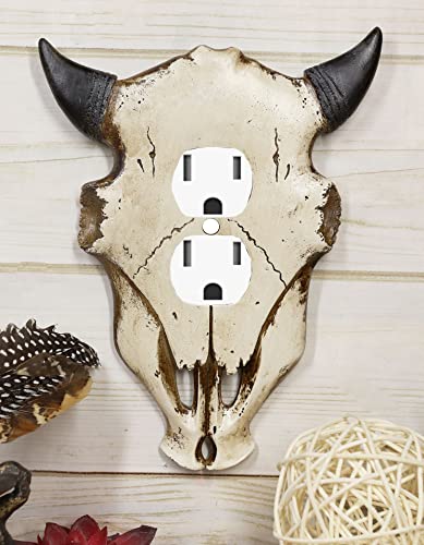 Ebros Gift Set of 2 Western Rustic Bull Bison Cow Skull Wall Electrical Cover Plate Accent 3D Hand Painted Bulls Cows Bisons Buffalos (Double Receptacle Outlet)