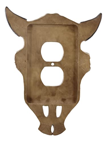 Ebros Gift Set of 2 Western Rustic Bull Bison Cow Skull Wall Electrical Cover Plate Accent 3D Hand Painted Bulls Cows Bisons Buffalos (Double Receptacle Outlet)