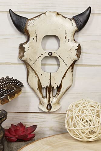 Ebros Gift Set of 2 Western Rustic Bull Bison Cow Skull Wall Electrical Cover Plate Accent 3D Hand Painted Bulls Cows Bisons Buffalos (Double Receptacle Outlet)