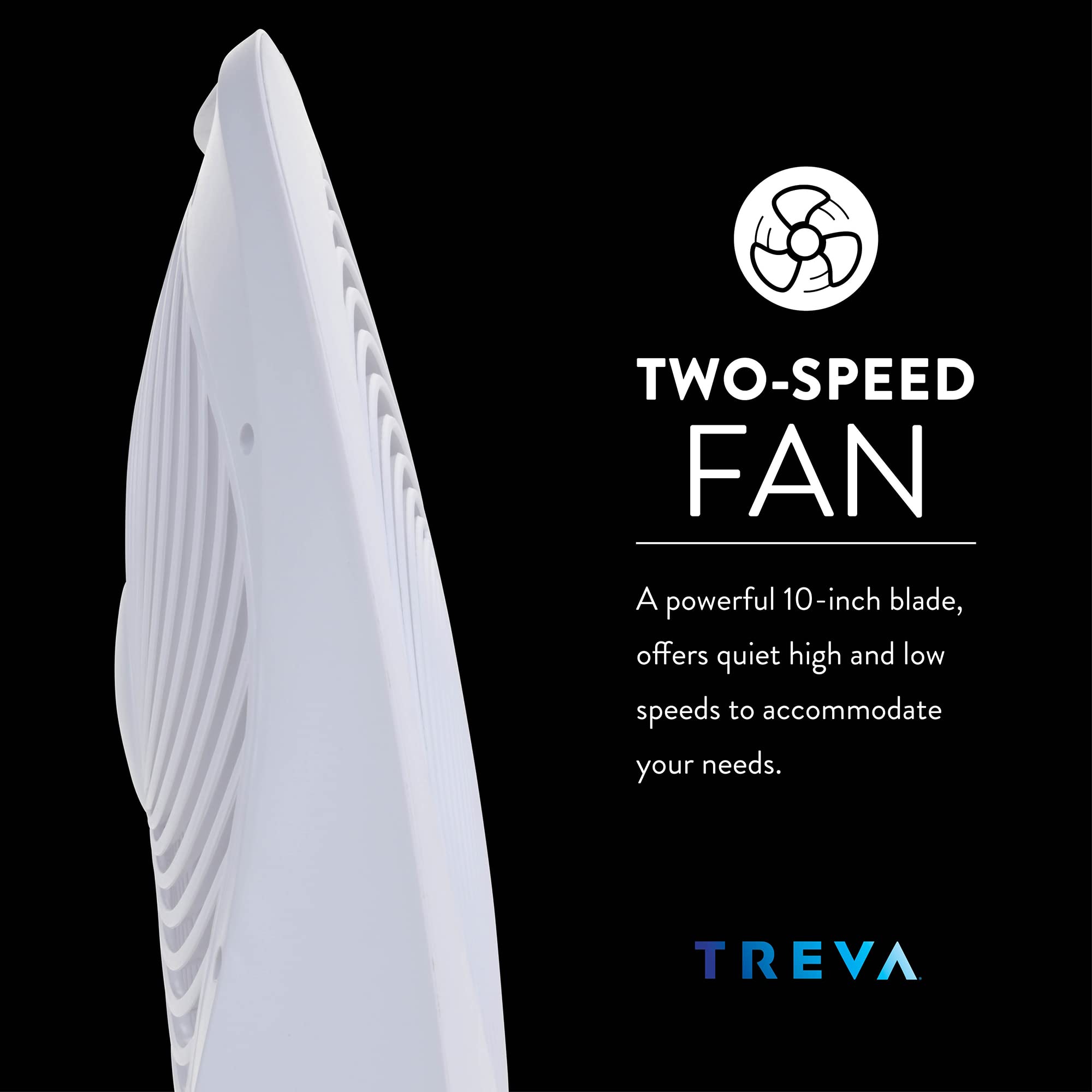 Treva 10-Inch Portable Fan, Powered by Battery and/or AC Adapter - Desk Fan Air Circulating with 2 Cooling Speeds for Personal and Travel Use (White)