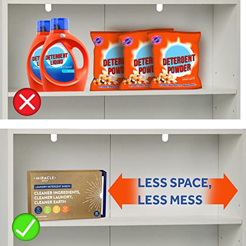 Miracle Made Liquidless Laundry Detergent Sheets - 32 Sheets (64 Loads) - Plant Fresh Scent, Plastic-Free Biodegradable Travel Eco-Strips - Dye, Bleach & Paraben Free - Eco Friendly Travel Detergent