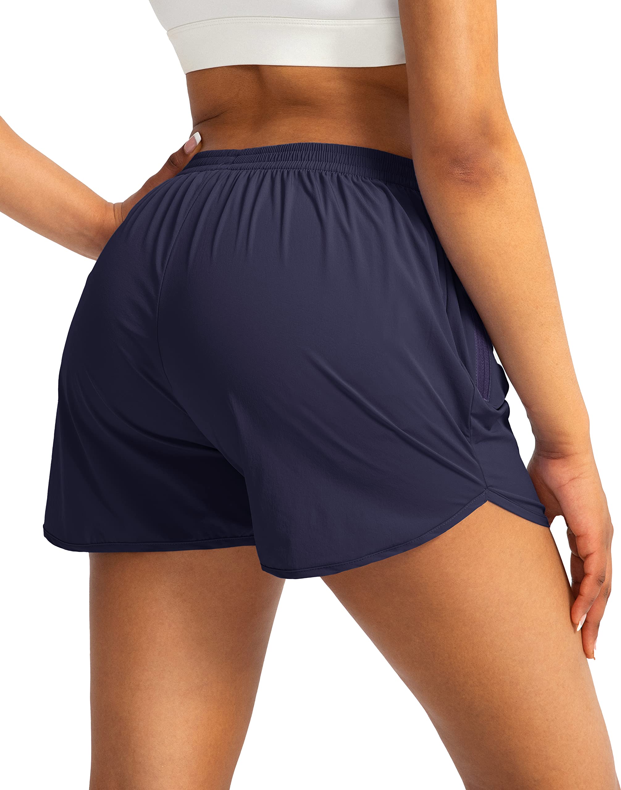 G Gradual Women's Running Shorts with Zipper Pockets Quick Dry Athletic Workout Gym 3" Short Shorts for Women with Comfy Liner (Navy Blue, Small)