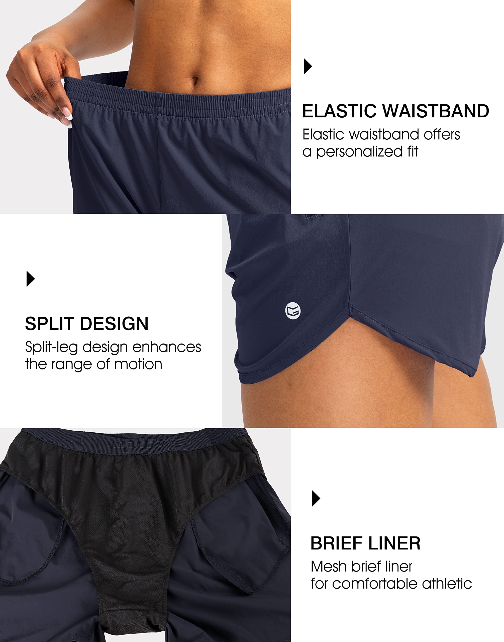 G Gradual Women's Running Shorts with Zipper Pockets Quick Dry Athletic Workout Gym 3" Short Shorts for Women with Comfy Liner (Navy Blue, Small)