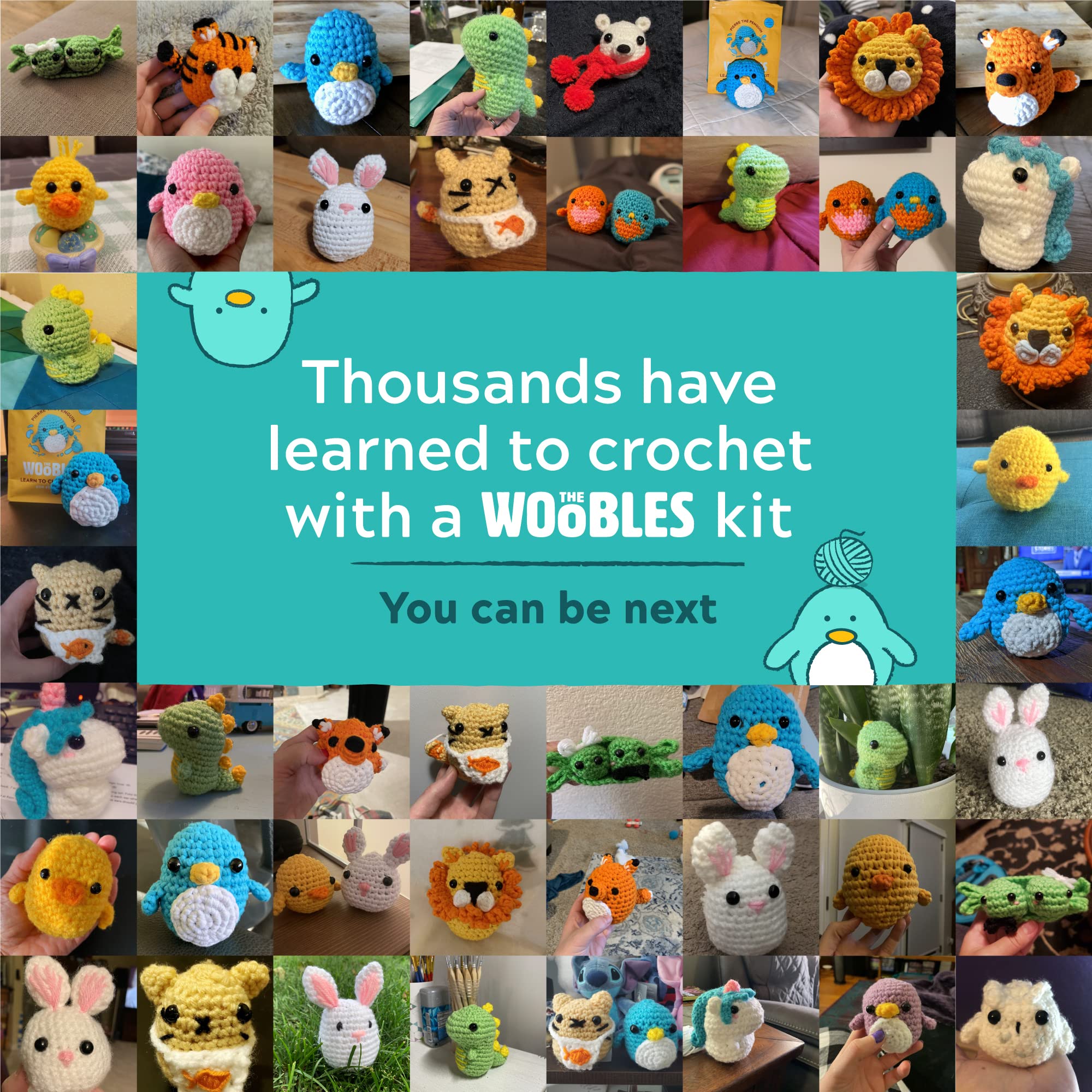 The Woobles Beginners Crochet Kit with Easy Peasy Yarn as seen on Shark Tank - with Step-by-Step Video Tutorials - Kiki The Chick