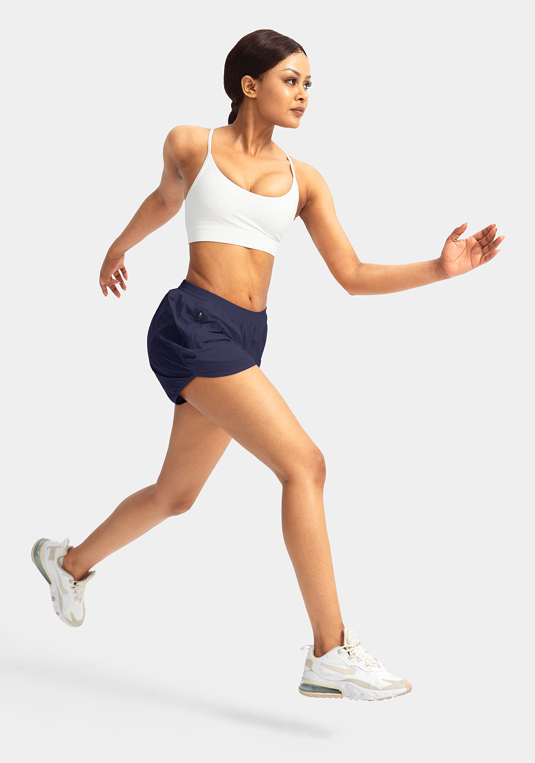 G Gradual Women's Running Shorts with Zipper Pockets Quick Dry Athletic Workout Gym 3" Short Shorts for Women with Comfy Liner (Navy Blue, Small)