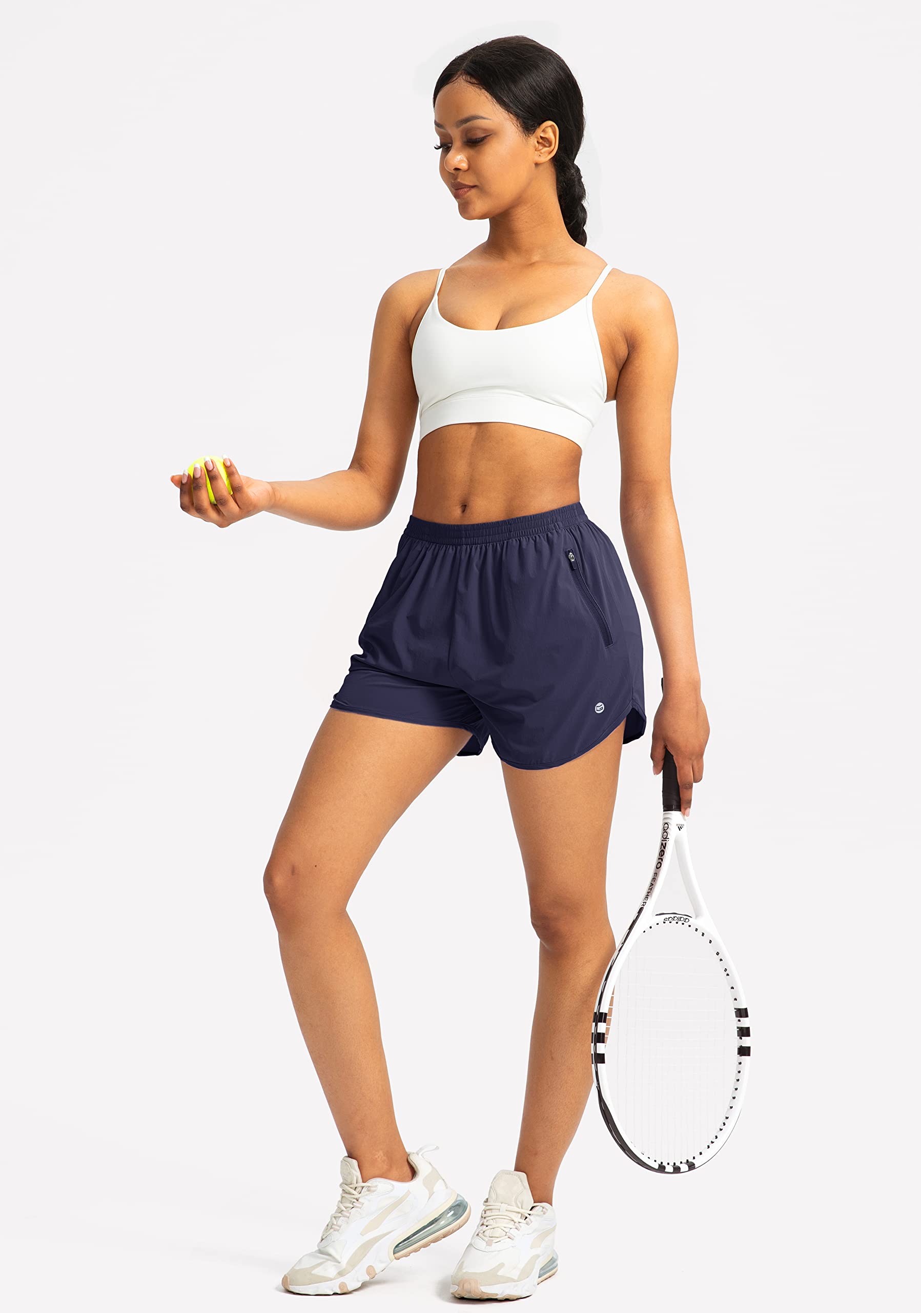 G Gradual Women's Running Shorts with Zipper Pockets Quick Dry Athletic Workout Gym 3" Short Shorts for Women with Comfy Liner (Navy Blue, Small)