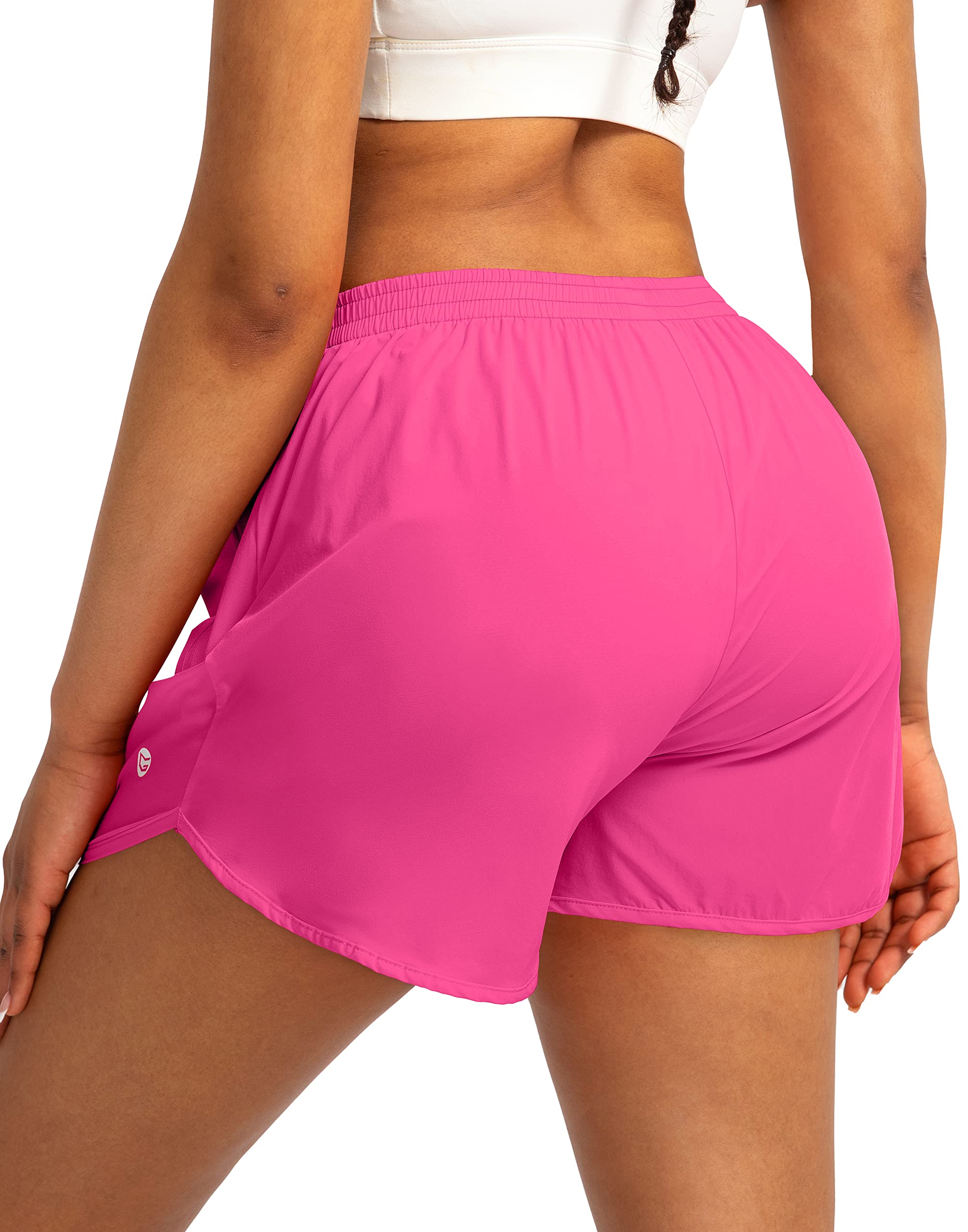 G Gradual Women's Running Shorts with Zipper Pockets Quick Dry Athletic Workout Gym 3" Short Shorts for Women with Comfy Liner (Rose, Large)