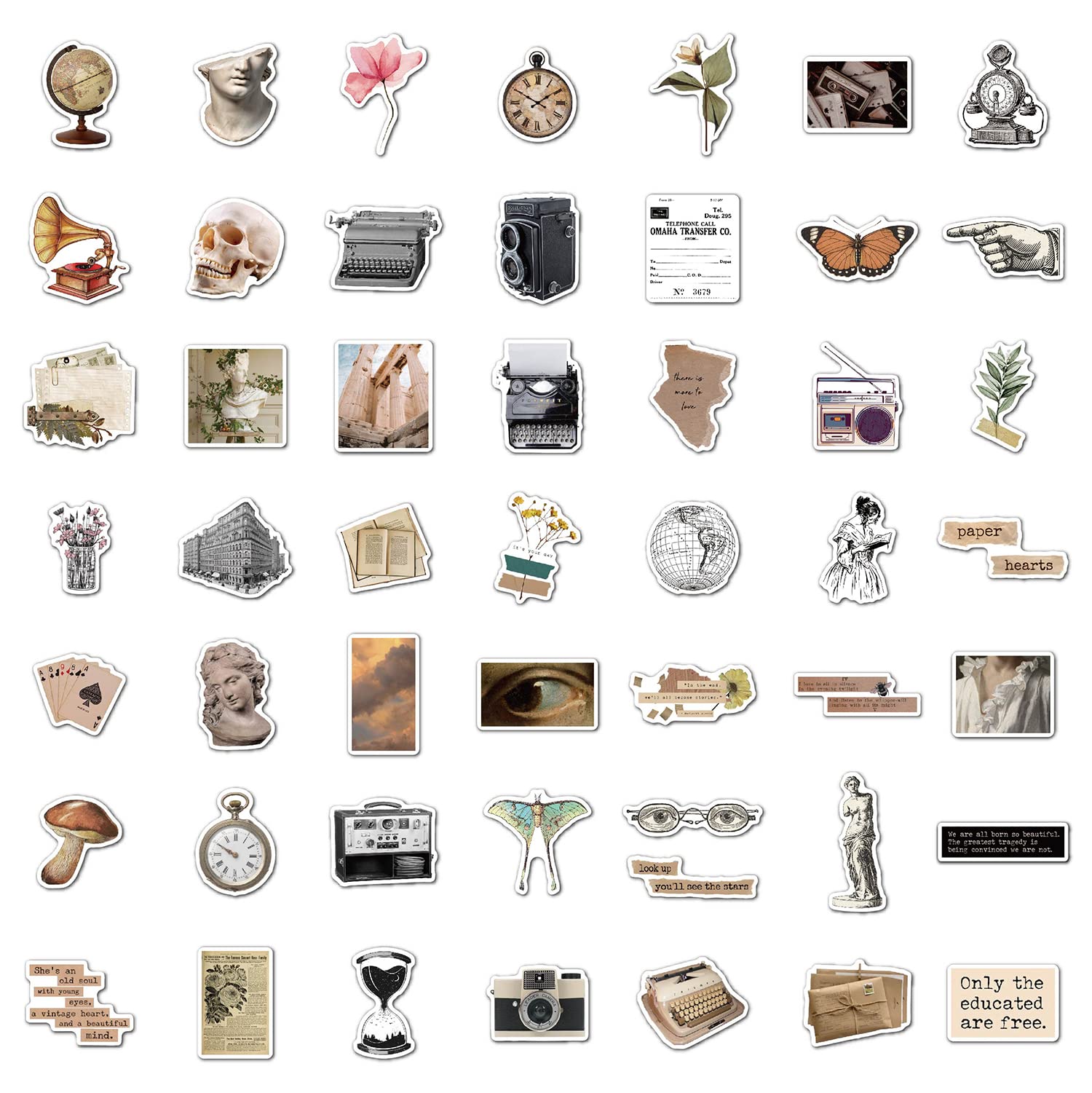 Maxleaf Old Times Vintage Stickers Scrapbook Supplies, Maxeaf 50PCS Nostalgia Retro Stickers for Planner Scrapbooking Laptops Art Journaling Gift Wrapping