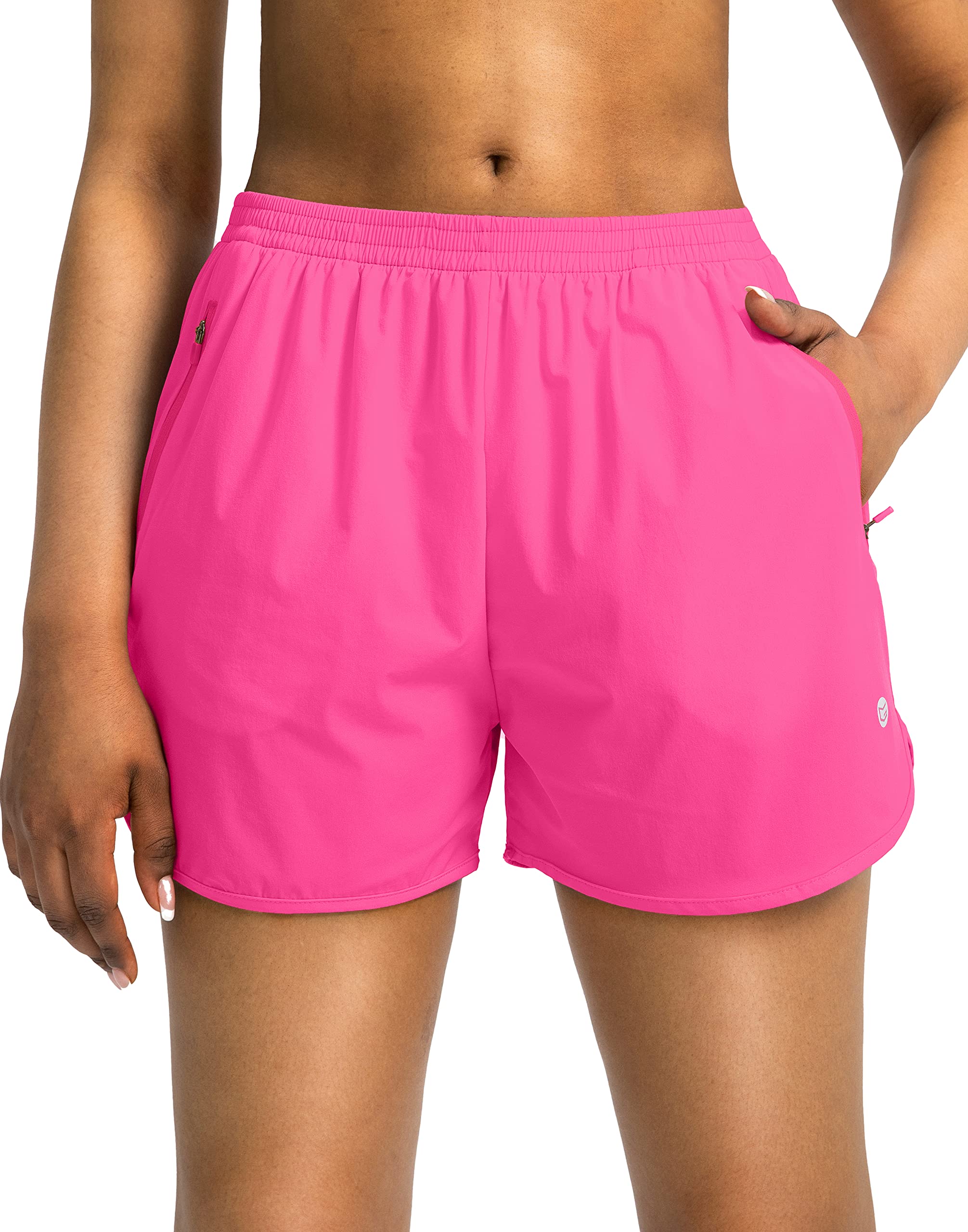 G Gradual Women's Running Shorts with Zipper Pockets Quick Dry Athletic Workout Gym 3" Short Shorts for Women with Comfy Liner (Rose, Large)