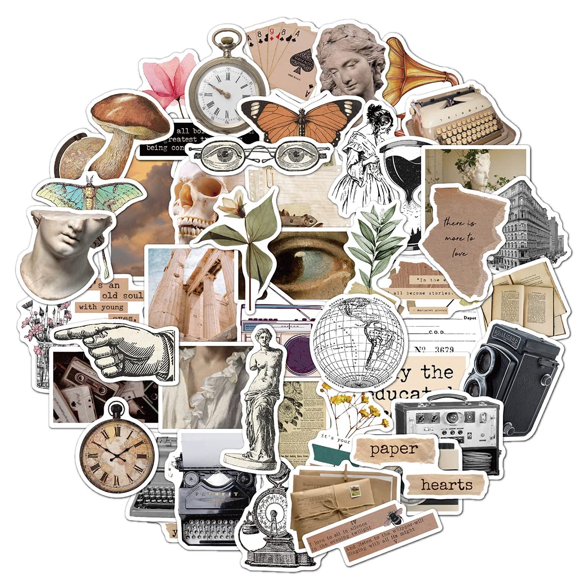 Maxleaf Old Times Vintage Stickers Scrapbook Supplies, Maxeaf 50PCS Nostalgia Retro Stickers for Planner Scrapbooking Laptops Art Journaling Gift Wrapping
