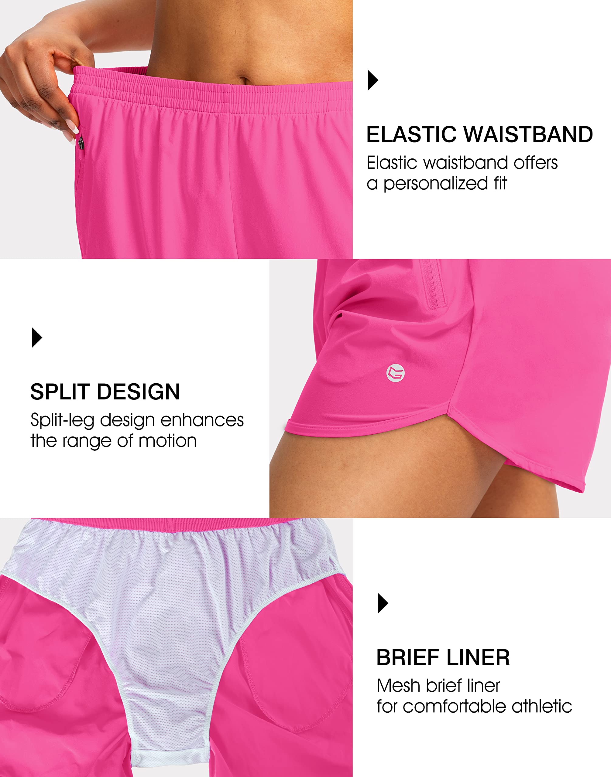 G Gradual Women's Running Shorts with Zipper Pockets Quick Dry Athletic Workout Gym 3" Short Shorts for Women with Comfy Liner (Rose, Large)