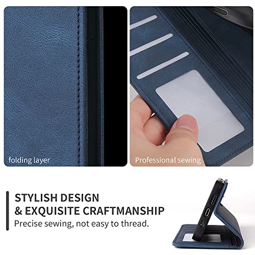 Fansipro Wallet Folio Case for Samsung Galaxy S9 Plus, Premium PU Leather Slim Fit Cover for Galaxy S9 Plus, 2 Card Slots, 1 Transparent Photo Frame Slot, Hardware on Leather, Blue