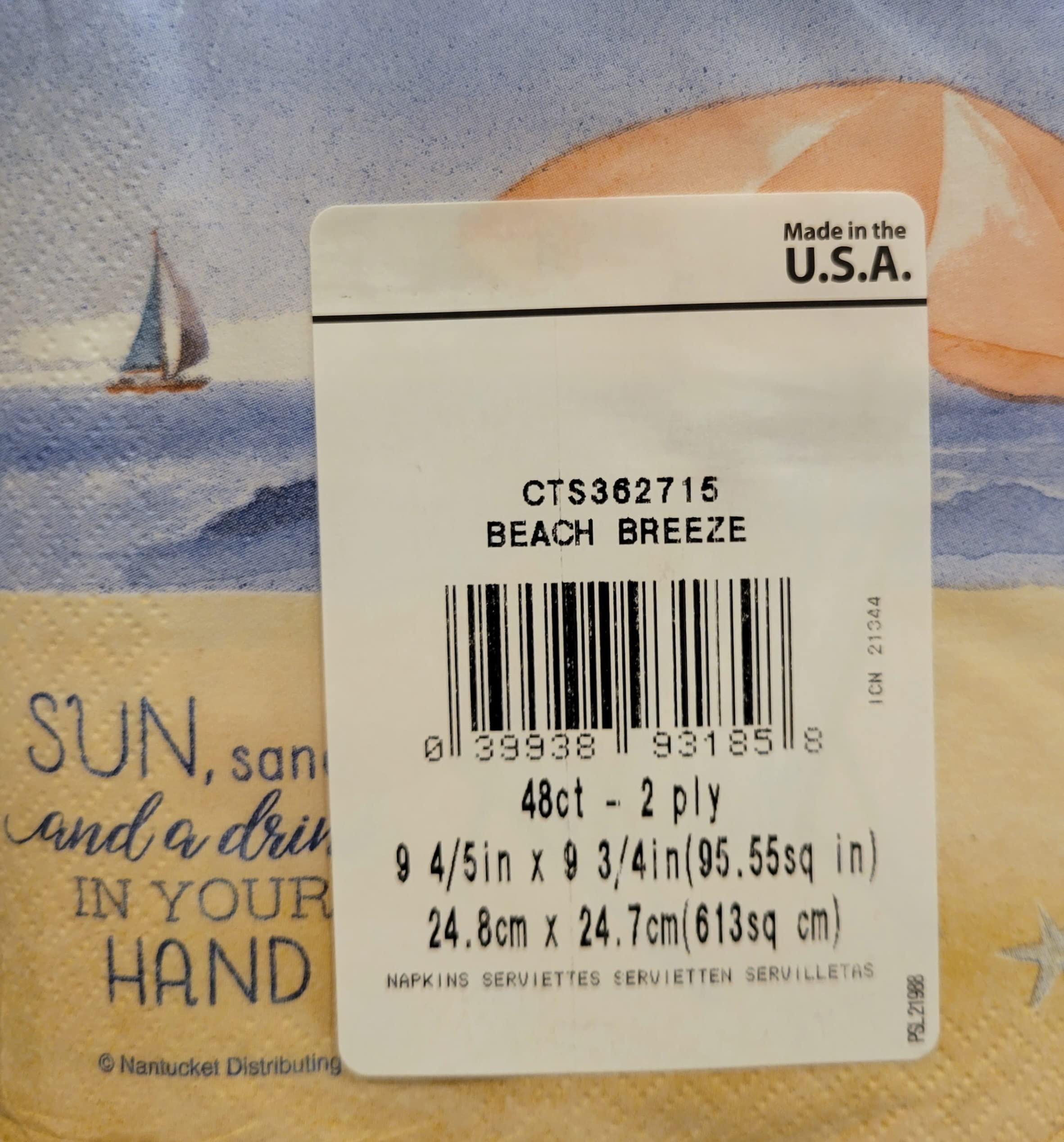 Beach Breeze Chair Sun, Sand, Drink in Hand Cocktail Beverage Paper Napkins | 5"x5" Size Folded | 48 ct | 2 ply | Beach Seashore Summer Party