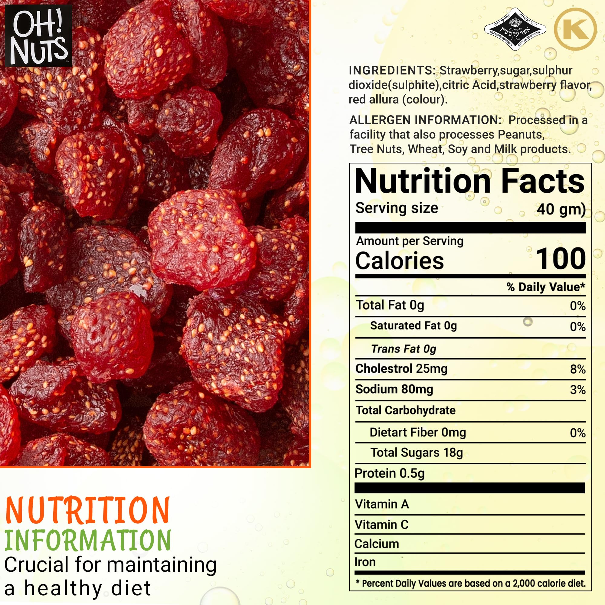 Dried Strawberries Fancy | 1 LB - Sweetened Dried Fruit | Dehydrated Fruit Bites | Packed in New York Zip-Seal Bag for Exceptional Freshness by Oh Nuts