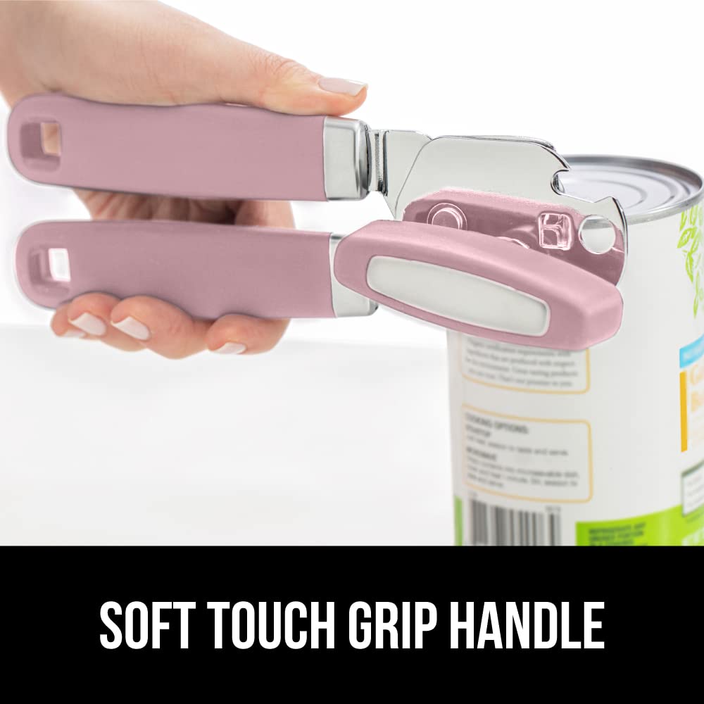 The Original GORILLA GRIP Heavy Duty Stainless Steel Smooth Edge Manual Can Opener and Bottle Openers, Soft Handle, Rust Proof Oversized Handheld Easy Turn Knob, Multifunctional Kitchen Tool, Pink