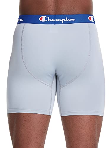 Champion Men's Underwear Boxer Briefs, Everyday Active, Lightweight Stretch, Multi-Pack, Blue Print With Champion Logo/Navy/Silverstone - 3 Pack, Large