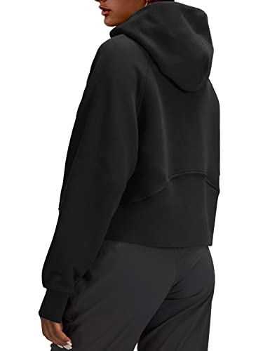 LASLULU Womens Fuzzy Cropped Hoodies Sport Athletic Zip Up Hoodie Stand Collar Sweater Fleece Lined Sweatshirt Long Sleeve Pullover Tops Pockets(Black-Medium)