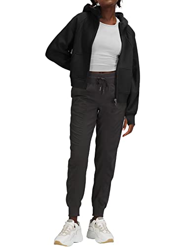 LASLULU Womens Fuzzy Cropped Hoodies Sport Athletic Zip Up Hoodie Stand Collar Sweater Fleece Lined Sweatshirt Long Sleeve Pullover Tops Pockets(Black-Medium)
