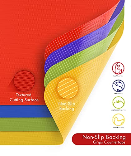 Dexas Heavy Duty Grippmat Flexible Cutting Board Set of Four, 11.5 x 14 inches, Blue, Green, Yellow and Red,6554PK