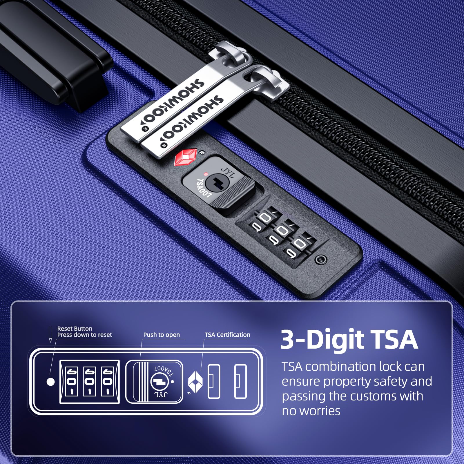 SHOWKOO Luggage Sets Expandable PC+ABS Durable Suitcase Sets Double Wheels TSA Lock 4 Piece Luggage Set Royal Blue