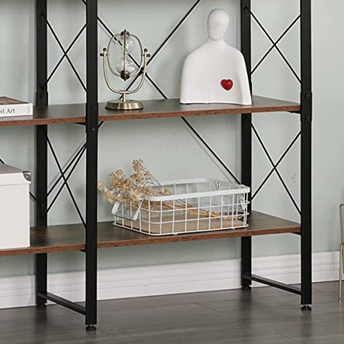 MELLCOM Double Wide 6-Tier Bookshelf, Industrial Open Large Bookcase, Wood and Metal Tall Bookshelves for Living Room Bedroom Office, Rustic Brown