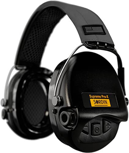 Sordin Supreme Pro-X Ear Defenders for Hunting & Shooting - Active & Electronic - US Headband & Gel Kits - Black Headband, Green Cups