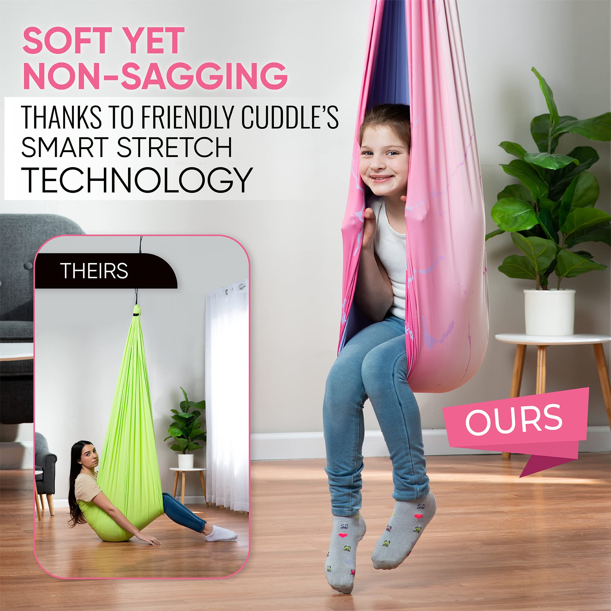 Indoor Sensory Swing for Kids or Outdoor – Holds 300lbs, Double-Layer, & 360° Swivel, Calming Compression Therapy Swing Hammock for Kids & Adults with All Hardware – Sensory-Motor Toys & Gifts