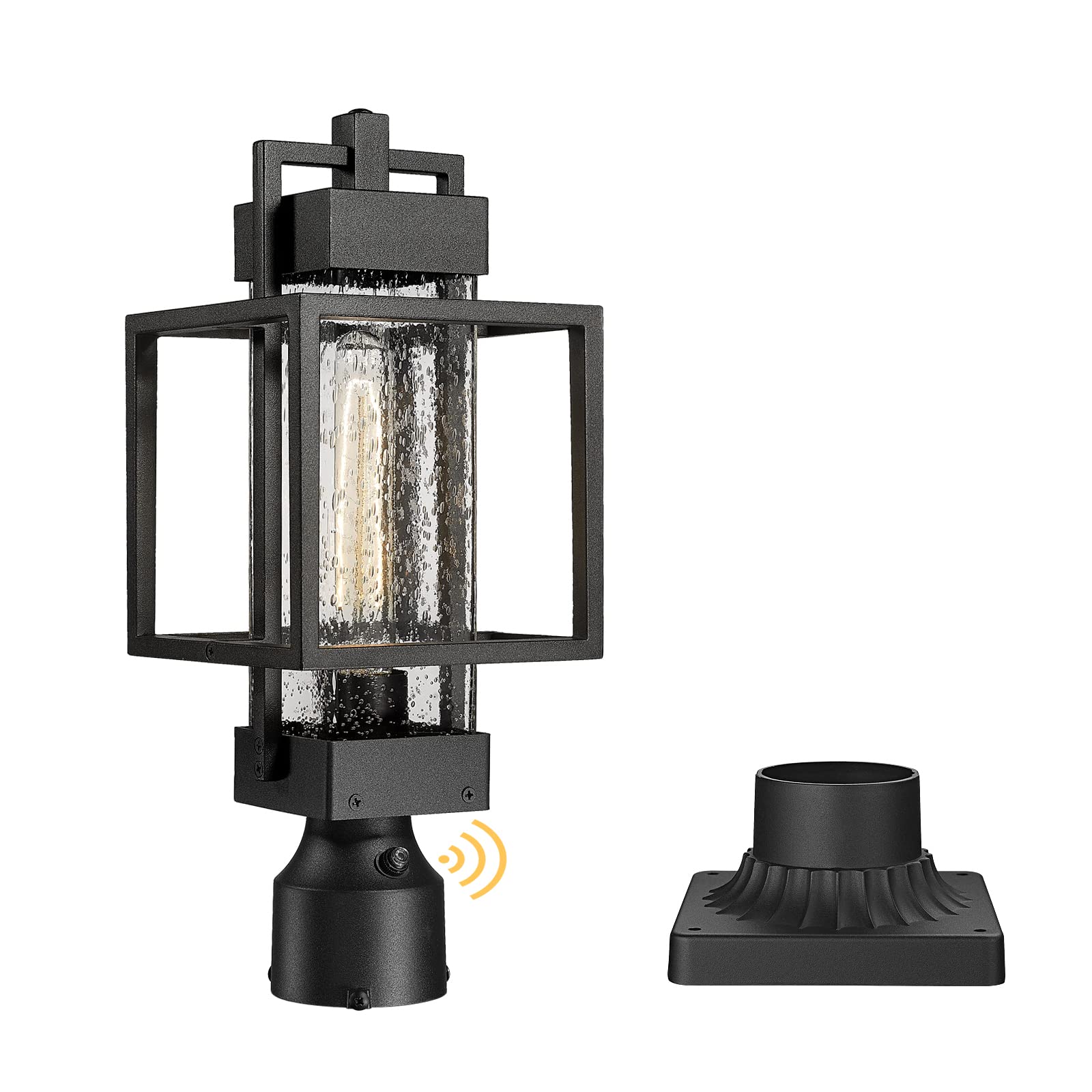 GOORAY Dusk to Dawn Sensor Outdoor Post Light Fixtures, Exterior Post Lantern Pier Mount Base Pillar Light Bubble Glass Waterproof Outside Lamp Light Fixture for Garden Patio House, 2375/1GS-SBK