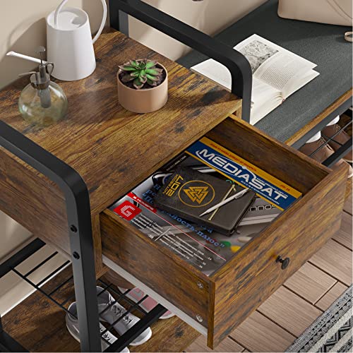 Itaar Hall Tree, Entryway Bench, Coat Rack Shoe Bench, Shoe Storage and Storage Drawer, Soft Cushion and Hanging Rod for Living Room, Bedroom, Rustic Brown